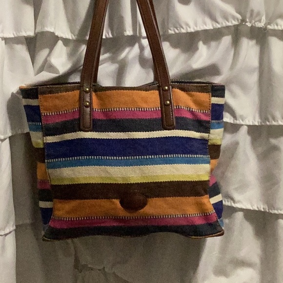 Fossil | Bags | Fossil Multicolor Striped Tote Bag Purse | Poshmark